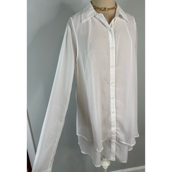Miilla | Tops | Miilla Semi Sheer White Button Down Blouse Size L ...